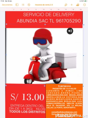 Servicio de Delivery Motorizado Abundia en Barranco